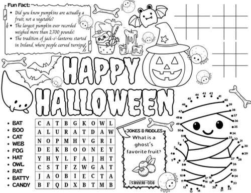 Printable Halloween Activity Placemats | Kids Party Games, I Spy, Word ...