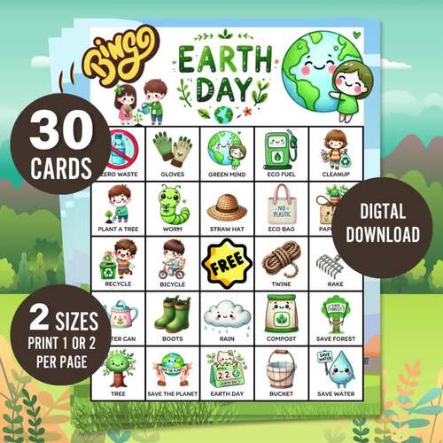 Earth Day Bingo Game | Eco-Friendly Activity for Kids | 30 Cards