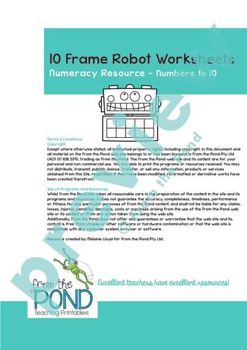 Valentine Ten Frame Addition Worksheets | Robot Math to 10 by From the Pond