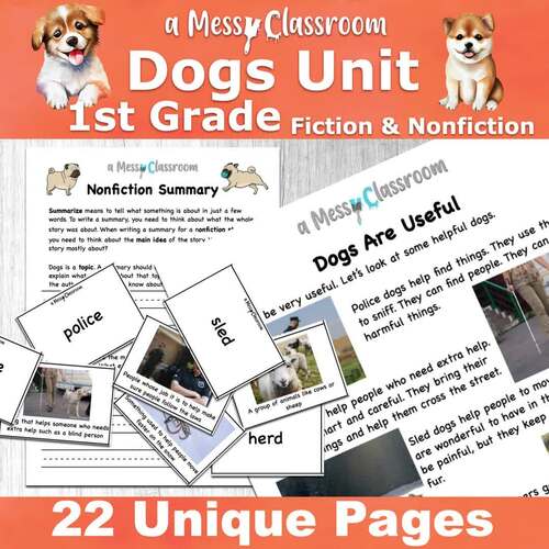 1st Grade Dog Fiction & Nonfiction Reading Unit Spelling Writing ...