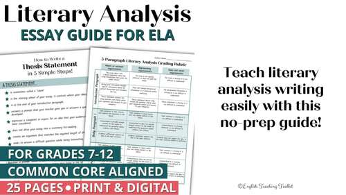 5 Paragraph Literary Analysis Essay Writing Guide for ELA Grades 7-10 ...