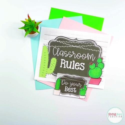 Farmhouse Cactus Classroom Decor BUNDLE by Giving Grace Teaching