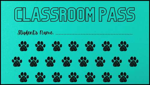 Mascot Paw Themed Punch Card Hall Pass Pack 5, 10, 20 (Edit/Print) (bis ...