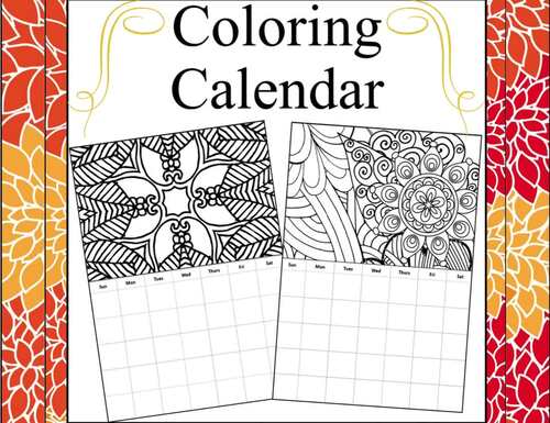 Monthly Coloring Calendar – 12 Undated Printable Calendar Pages with ...