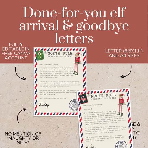 Editable Classroom Elf Welcome Arrival Letter + Goodbye Return Template ...