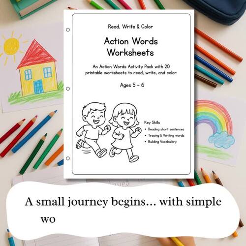 Action Words Worksheets – Read, Write & Color (Ages 5–6) by Nest ...
