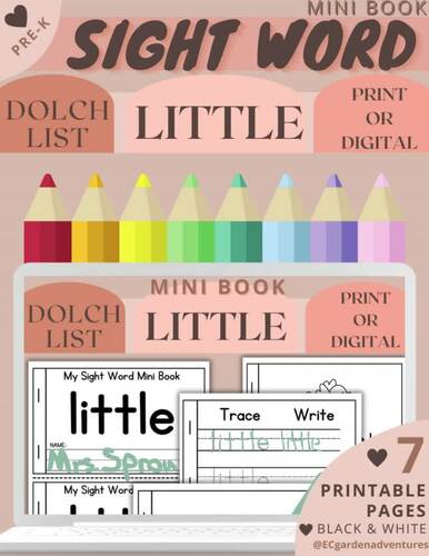 BOOK 16: LITTLE | DOLCH Pre-K Sight Words Mini Flip Books | Trace Write ...
