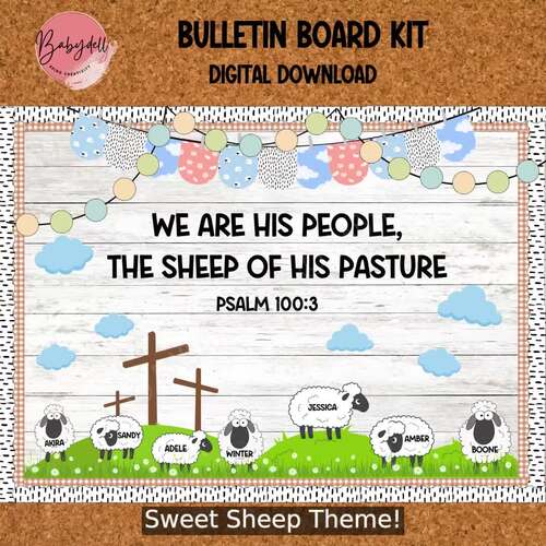 Christian Easter Bulletin Board: Sheep Spring Decor | Door Kit by ...
