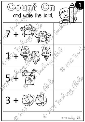 Counting On Addition Worksheets Up to 20 Summer Theme by Teaching Abode