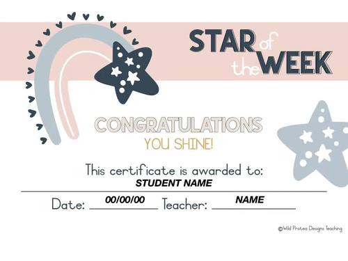 Star of the Week (Boho Rainbow THEME) Editable/Non-Editable | TPT