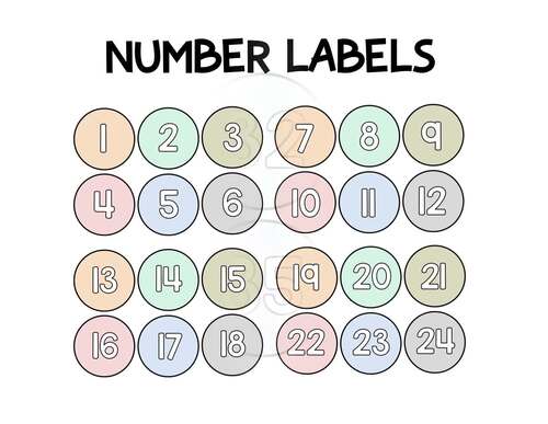 Printable Bright Boho Number Labels, Classroom Numbers, Round Number Plates