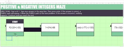 Integers Operations Maze (Add, Subtract, Multiply and Divide) | TPT
