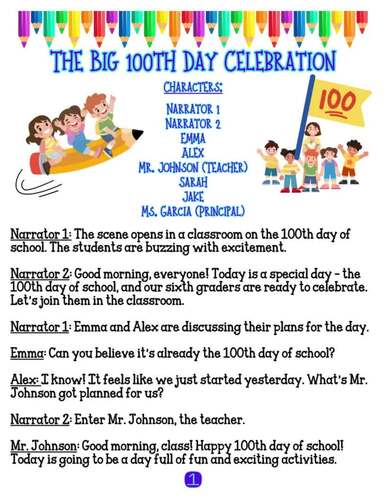 100th Day Reader's Theater Grade 6 Fluency February Fun Center ELA ...