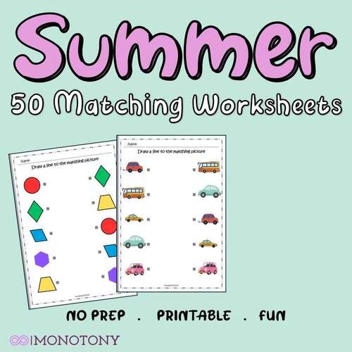 Summer 50 Matching Worksheets – Preschool & Kindergarten Printable ...