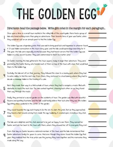 Spring Golden Egg Fiction Reading Passage 8 Levels Theme Writing Easter ...