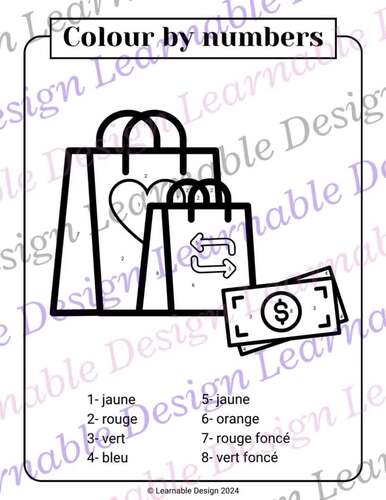 French colour by number for middle school or high school learners.