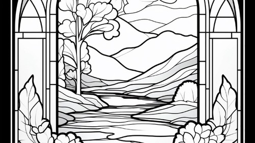 Stained Glass Landscape Coloring Book| 230 Landscape Coloring Pages For ...
