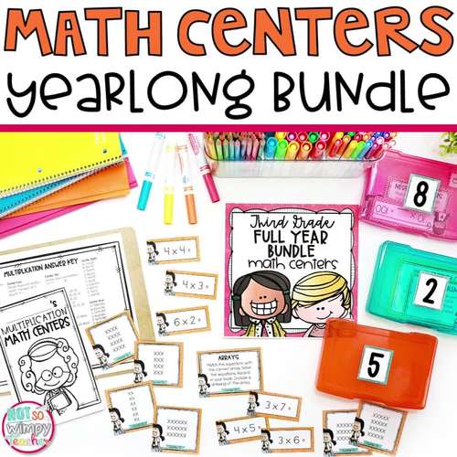 Math Centers: Activities & Labels, 4TH GRADE Yearlong Bundle Printable ...