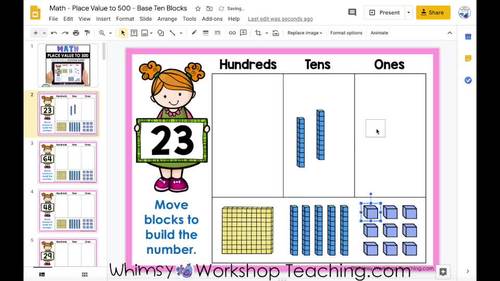 Google Slides Math Place Value to 500 Base Ten Blocks 3 Distance Learning