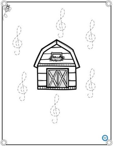 Farm Music Lesson, Farm Music Theory Sheets, Trace and Color, Grades K -3