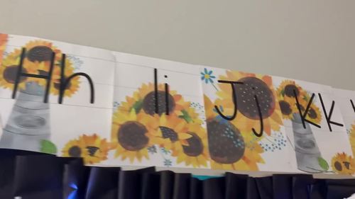 Watercolor Sunflower Themed Alphabet Posters | 8.5 x 11 | Cursive + Print