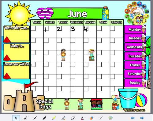 Morning Calendar for MIMIO Board - June (Summer) by mrscortes | TPT
