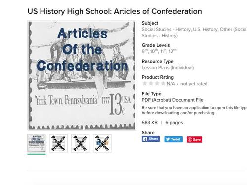 US History High School: Articles of Confederation by Social Studies Studio