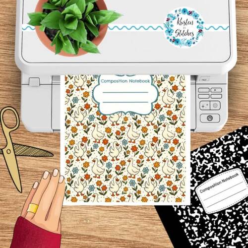 Printable Composition Notebook Book Cover Silly Goose and Flowers PNG PDF
