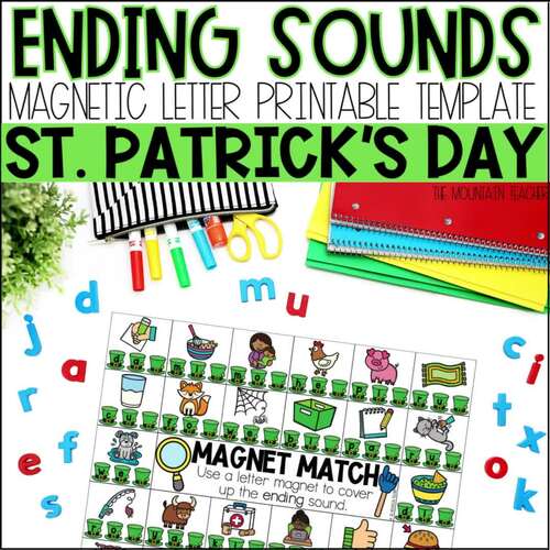 St. Patty's Day Ending Sounds Activity Magnetic Letter Printable Cookie ...