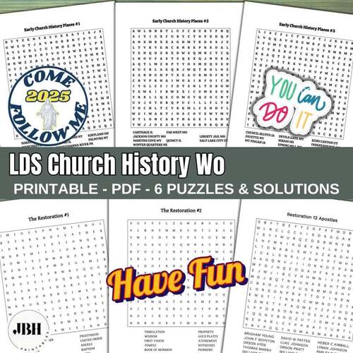 LDS Church History Word Searches, Restoration, Apostles and Places
