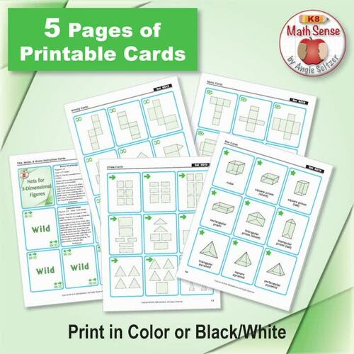 Nets for 3-Dimensional Figures: Math Sense Card Games & Geometry ...