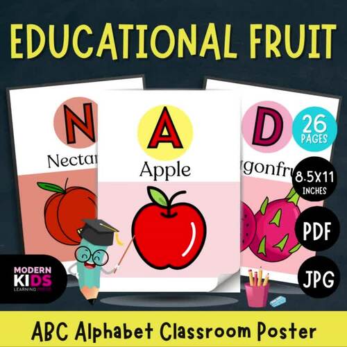 Educational Fruit ABC Alphabet Classroom Poster by ModernKids LearningPress