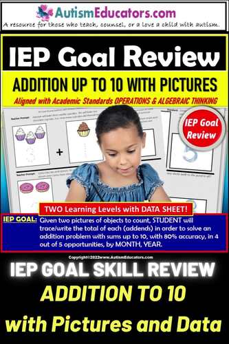Addition up to 10 with Pictures and Data for IEP Goal Review Autism and ...