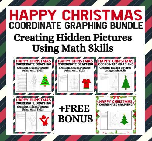 Fun Christmas Coordinate Graphing Hidden Pictures Bundle + Free Bonus