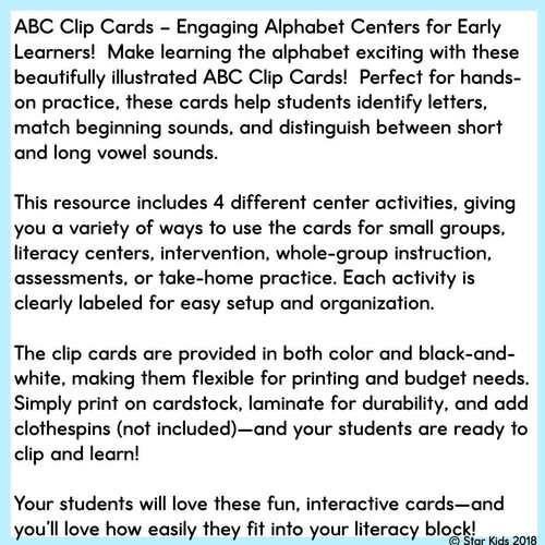 ABC Clip Cards Bundle - 4 Center Activities by Star Kids by Naomi