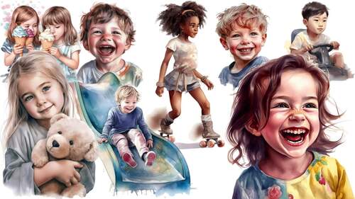 Watercolor Childrens Summertime Fun Clipart Set of 21 Files | TPT