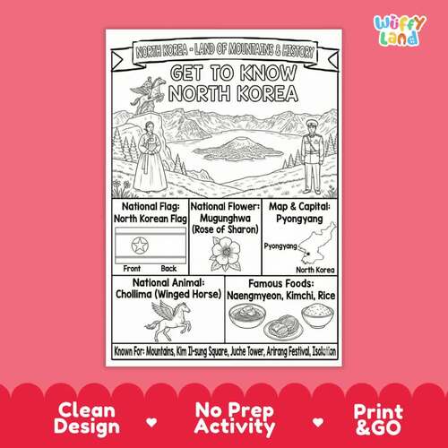 North Korea Country Study | Geography Coloring Page Activity | Asia ...
