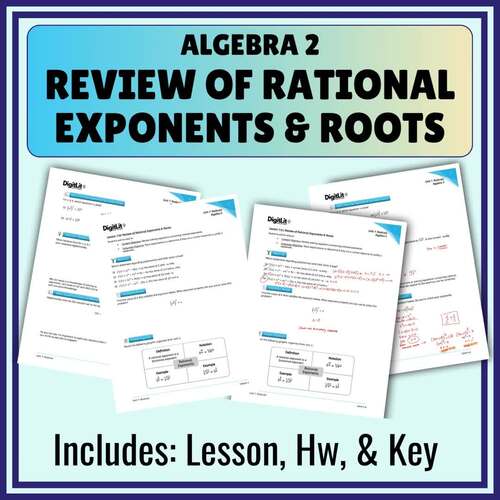 Rational Exponents & Roots Guided Notes, Worksheets 10th-12th Grade ...