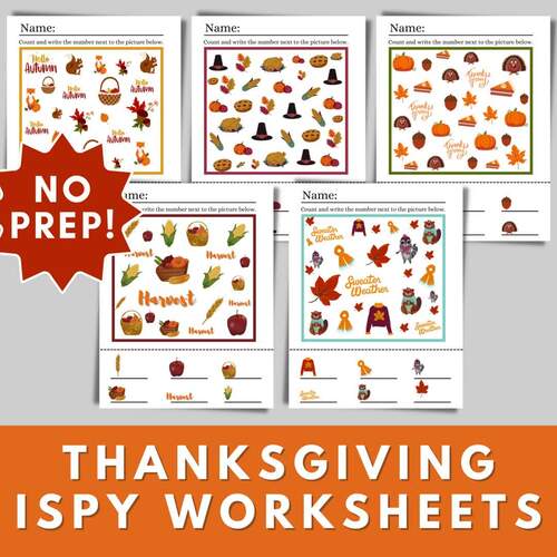 Thanksgiving iSpy Worksheets | No Prep Printable Activity by Jenny Marie