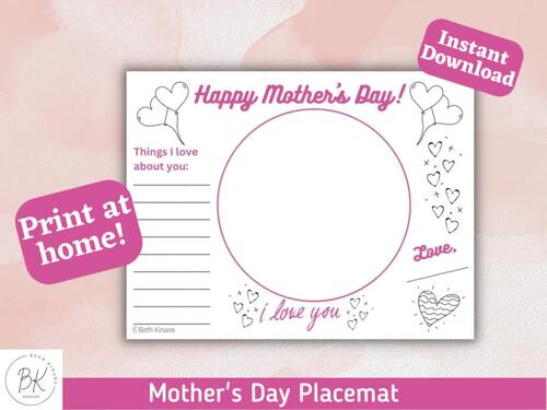 Mother's Day Placemat or Card, Mother's Day Printable Craft | TPT
