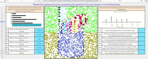 Digital Math Pixel Art Mystery 3rd Grade Measuring and Line Plots 3.MD.4