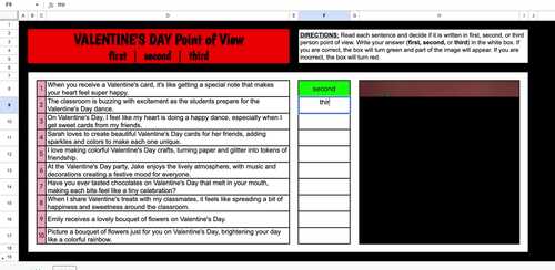 VALENTINE'S DAY POINT OF VIEW Google Sheets Digital Mystery Picture