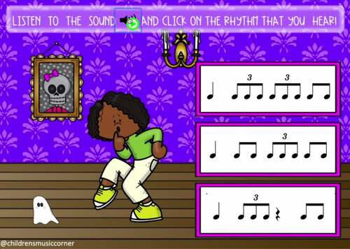 Halloween Rhythm Triplet Practice Digital Task Cards Boom Cards