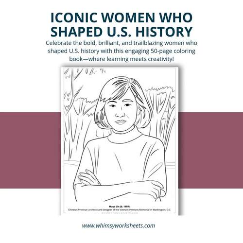 50 Trailblazing U.S. Women Coloring Pages by Whimsy Worksheets | TPT