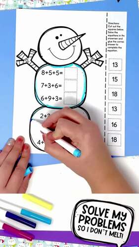 Winter Math Craft and Bulletin Board Display Adding 3 Numbers First Grade