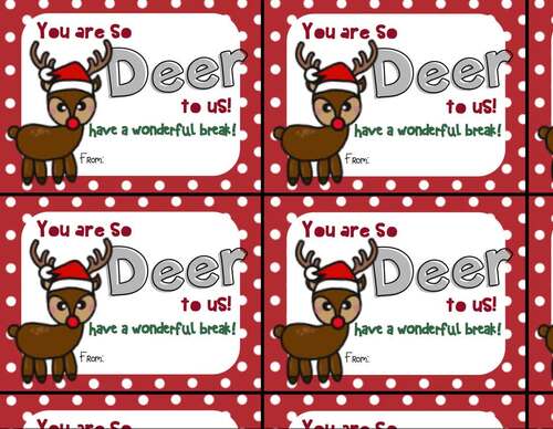 Cute Reindeer Christmas (Winter Break) Holiday Gift Tag- You are so ...