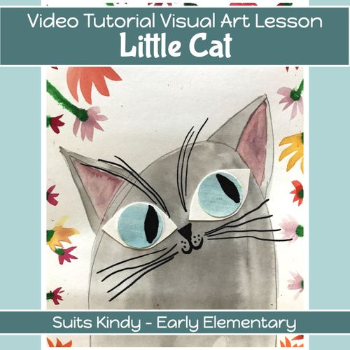 LITTLE CAT Art project with VIDEO GUIDED art lesson K-2nd grade | TPT