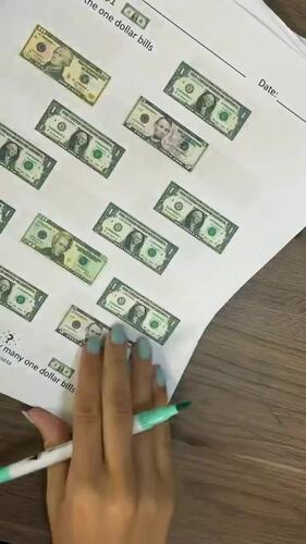 Money Math (Dollar Bills) Identification and Value Worksheets for ...
