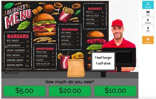Boom Cards™ How much do you owe? Fast food themed. Add Up to $30. Level 2