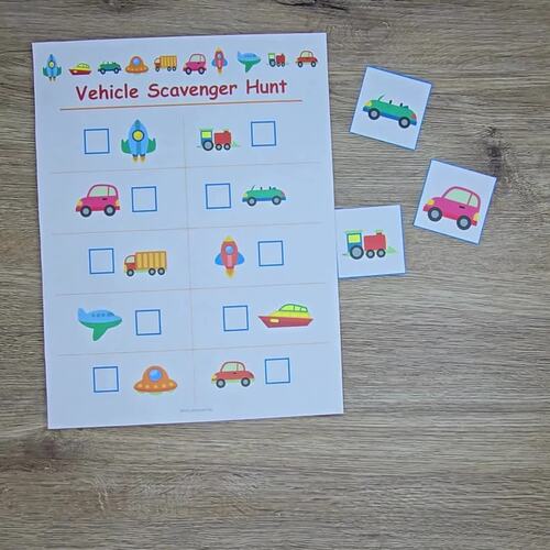 Vehicle Scavenger Hunt Game for Kids by HH Fun and Learning | TPT
